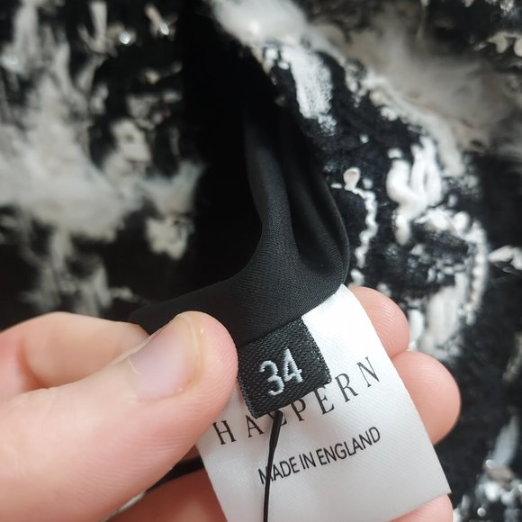 halpern | Dresses | Halpern Wrap Black White Pearl Button Metallic ...